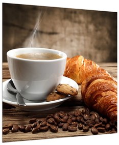 Obraz šálku kávy a croissantu (50x50 cm)