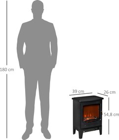 HOMCOM LED elektrický stojací krb s efektem plamene 900/1800W, černý