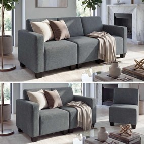 Modulární 3místná rozkládací pohovka Lyon, látka/textil ~ šedá