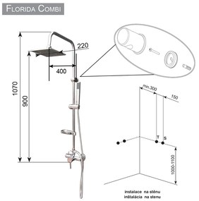 Sprchová souprava ruční a hlavové sprchy FLORIDA COMBI O 1150 × 250 FLORIDA COMBI - SANIPRO 4000322