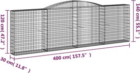 Klenuté gabionové koše 4 ks 400x30x120/140cm pozinkované železo 3146881