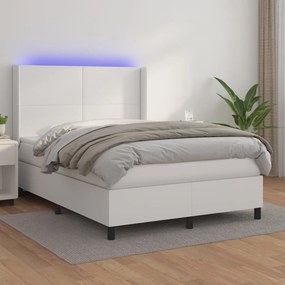 Box spring postel s matrací a LED bílá 140x190 cm umělá kůže 3139260