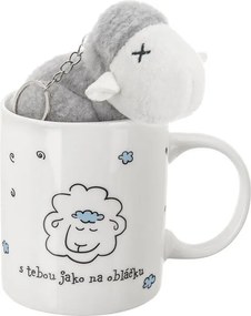 Porcelánový hrnek s plyšovým přívěskem OVEČKA, 390 ml
