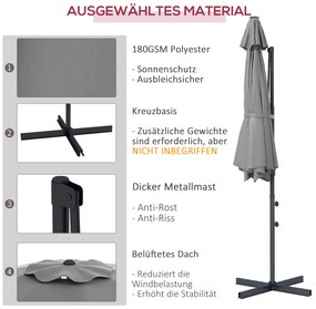 Outsunny konzolový slunečník Ø3 m s kličkou, sklápěcí zahradní slunečník, otočný zahradní slunečník na balkon a terasu, kov, tmavě šedý | Aosom.de