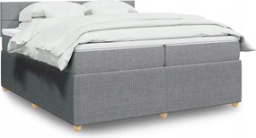 Box Spring Postel S Matrací Textil Světle Šedá Blok se čtverci 200 x 200