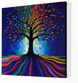 Obraz na plátně - Strom života Duhové kořeny FeelHappy.cz Velikost obrazu: 120 x 120 cm