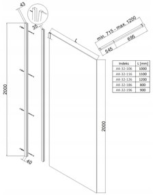 Invena Walk-In, sprchová zástěna 90X200cm, 8mm čiré sklo, černý profil, INV-AK-32-194-O