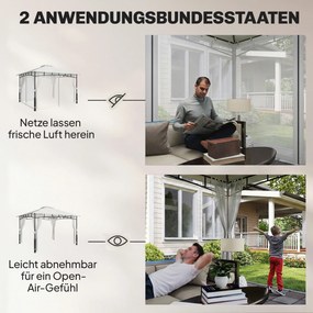 Outsunny Pavilon, 3x3,6 m vodoodpudivý Stabilní zahradní pavilon s moskytiérou, dvojitá střecha, pro zahradu, terasu, černý