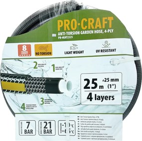 Procraft PR-4KAT2525 - černo-žlutá zahradní hadice