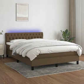 Box Spring Postel S Matrací A Led Textil Tmavě Hnědá Prošívaný design 140