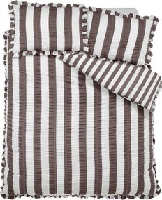 Tmavě hnědé povlečení na jednolůžko 135x200 cm Seersucker Frill Stripe – Catherine Lansfield