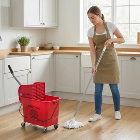 HOMCOM kyblík na vytírání s ždímacím zařízením, přepážkou na oddělení vody a kolečky, objem 20 l pro domácí úklid, 45x26,5x70 cm, červený