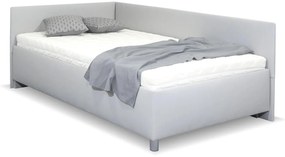 Rohová zvýšená čalouněná postel s úložným prostorem Ryana, 120x200, světle šedá