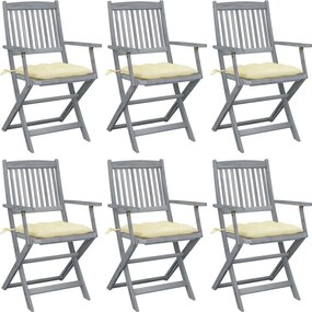 vidaXL Skládací zahradní židle s poduškami 6 ks masivní akáciové dřevo [3065431] Barva: krémová