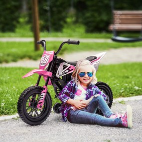 AIYAPLAY elektrická motorka pro děti, motokros pro děti 3 až 6 let, 2 motory, 12V, rychlost 5 km/h, 109,5x60x72,5 cm, růžová