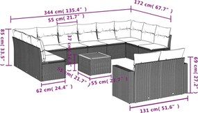 13dílná zahradní sedací souprava s poduškami šedá polyratan 3224359