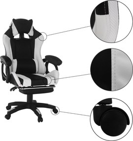 Kancelářské/herní křeslo s RGB LED podsvícením, černá/bílá, JOVELA