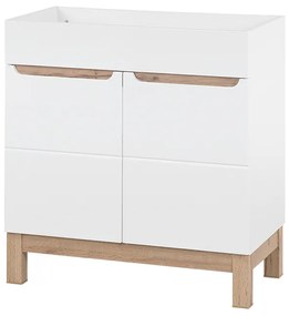 COMAD Stojatá skříňka pod umyvadlo - BALI 821 white, šířka 80 cm, matná bílá/lesklá bílá/dub votan