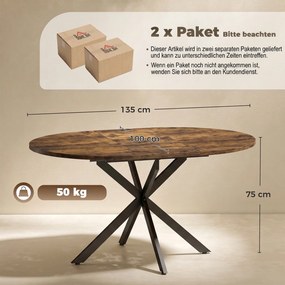 HOMCOM Rozkládací jídelní stůl pro 4–6 osob, kuchyňský stůl v industriálním stylu s nohami ve tvaru pavouka, rustikálně hnědý