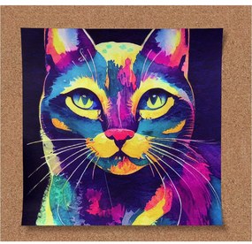 Plakát - Pestrobarevná kočka (Watercolor neon cat) FeelHappy.cz Velikost plakátu: 60 x 60 cm
