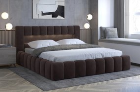 Eltap Čalouněná postel Lamica s úložným prostorem - dřevo Materiál a barva potahu: Monolith 29 - tmavě hnědá, Rozměry (cm): 140x200