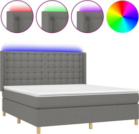 Box spring postel s matrací a LED tmavě šedá 180x200 cm textil 3139214