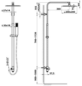 Sapho Sprchový sloup k napojení na baterii, hlavová, ruční sprcha, chrom - 1202-29