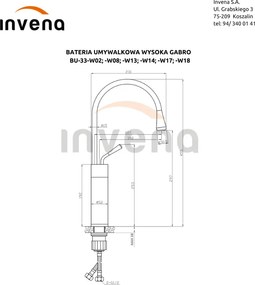 Invena Gabro, vysoká umyvadlová baterie, zlatá-černá matná, INV-BU-33-W17-V