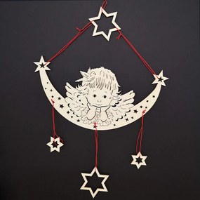 AMADEA Dřevěný závěs anděl s hvězdami 25 cm