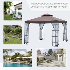 Zahradní altán Outsunny s moskytiérou a bočními panely, party stan s dvojitou střechou, zahradní gazebo 2,97x2,97m