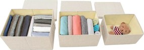 Stohovatelné úložné boxy 3dílná sada textil krémové 332920