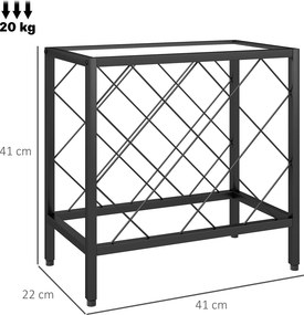 HOMCOM Stojan na víno pro 10 lahví s tvrzeným sklem a ocelovou konstrukcí do obývacího pokoje a jídelny 41x22x41 cm Černý