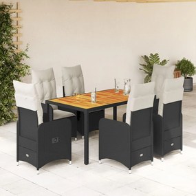 7dílný zahradní bistro set s poduškami černý polyratan 3276980