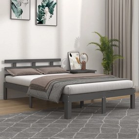 Rám postele šedý masivní dřevo 135 x 190 cm dvojlůžko - Default Title