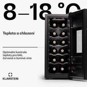 Klarstein Silent Vino 12 Uno Slim, vinotéka, 30 l/12 lahví, 5-18 °C, dotykový displej