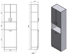 Aqualine, SIMPLEX ECO vysoká skříňka s košem 50x180x30cm, SIME510