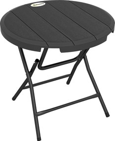 Zahradní stůl Outsunny pro 4 osoby, kulatý skládací stůl Ø80 cm, zahradní jídelní stůl ve vzhledu dřeva, tmavě šedý, ideální na balkon a terasu | Aos…