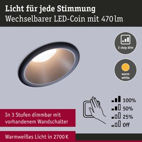 Paulmann 93408 LED Cole, set bodovek v černo-stříbrné úpravě, 3x6,5W LED 2700K tříkrokové stmívání, prům. 8,8cm, IP44