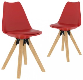Jídelní židle 2 ks plast / umělá kůže / buk Dekorhome Červená