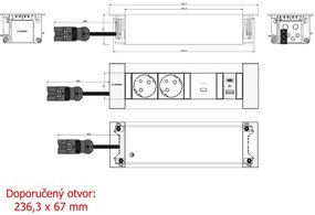IBConnect Vestavná zásuvka INTRO černá - různé konfigurace Konfigurace elektrozásuvky: 3x230V