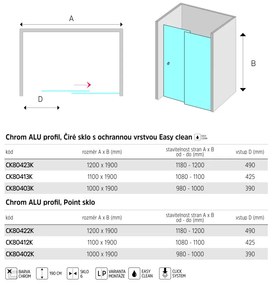 Mereo Lima sprchové dveře dvoudílné zasunovací 100x190 cm sklo Čiré ALU chrom CK80403K
