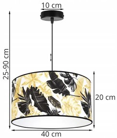 Závěsné svítidlo Gold Flowers, 1x bílé textilní stínítko s květinovým vzorem, (výběr ze 2 barev konstrukce), (fi 40cm)