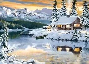 NORIMPEX Diamantové malování Chata v horách / 30x40 cm