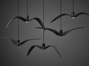 Designové závěsné svítidlo Brokis Night Birds PC962 Povrch Montury: Stříbrný elox, Barva skla: Šedá kouřová - masiv, Povrch baldachýnu: kov - černý matný komaxit