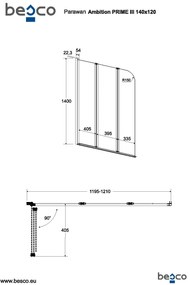 Hopa PRIME 3 120 x 140 cm BCPRIM12CC vanová zástěna