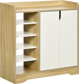 HOMCOM Moderní obuvník Úzký regál na boty se 2 dveřmi a úložnými policemi pro 13 párů bot do předsíně 80x30x80 cm Přírodní a bílá | Aosom