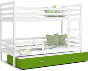 DOBRESNY Dětská patrová postel s přistýlkou JACEK 3 200x90 cm BÍLÁ-ZELENÁ