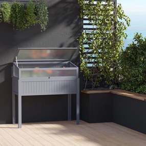 Outsunny Dřevěný Zahradní Záhon s Krytem 2-v-1 Skleník pro Rajčata Zeleninový Záhon Bylinkový Záhon na Balkon a Terasu Polykarbonát Šedý 120 x 54 x 1…