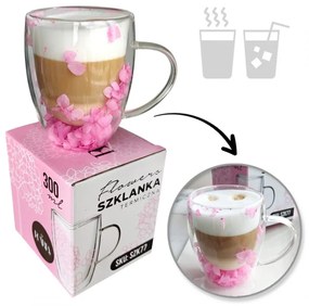 Flamenco Mystique Termo sklenice s hortenzií uvnitř růžová 300 ml 1ks SZK77