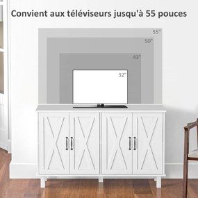 HOMCOM nízký úložný kabinet v country stylu, kuchyňský bufet se 2 dvoukřídlovými skříňkami a nastavitelnými policemi 120 x 37 x 75 cm - Bílý